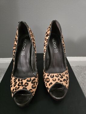 Aldo | Shoes | Vintage Aldo Leopard Print Peep Toe High Heels 37 7 ...
